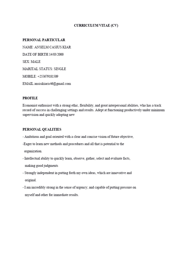 Copy Anselm CV | PDF | Tanzania | Learning