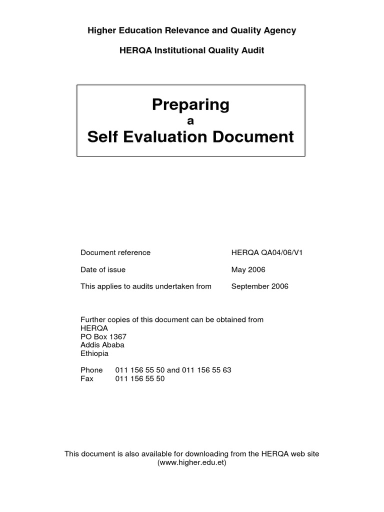 HERQA Self Evaluation Document Guide | PDF | Finance & Money Management