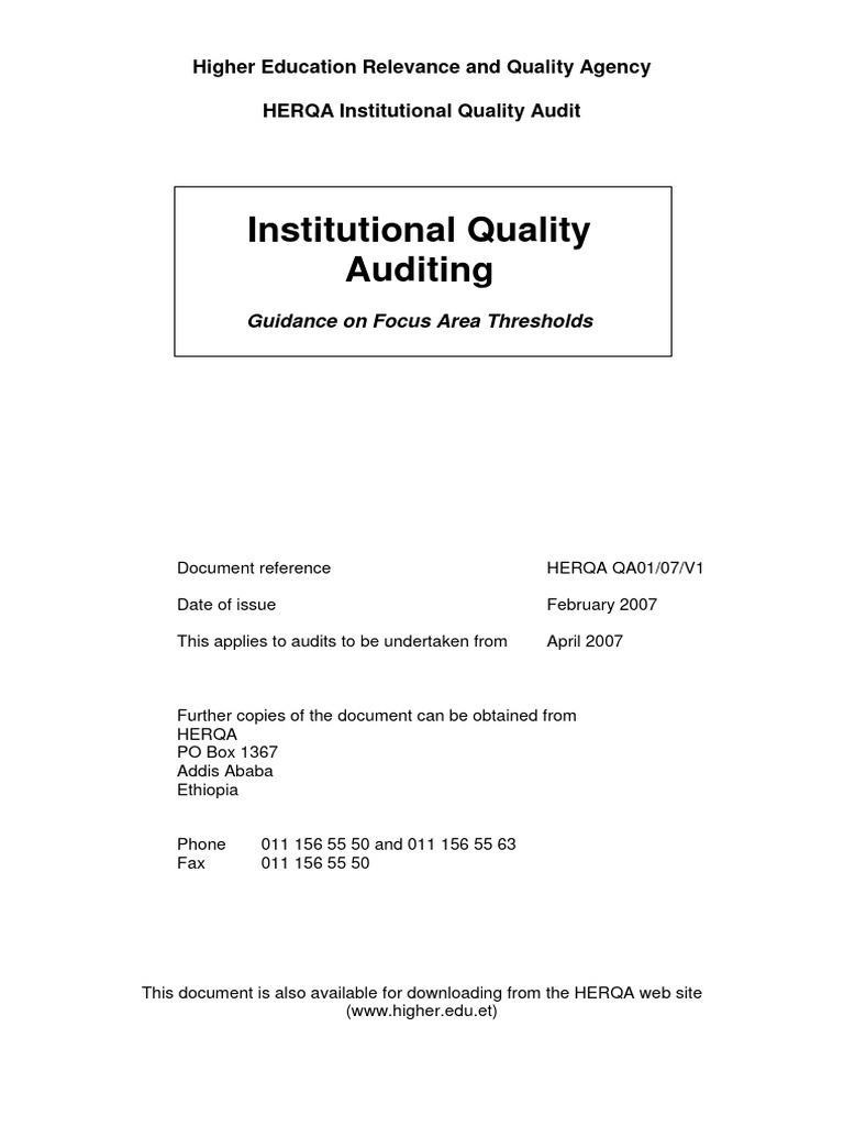 HERQA QA Focus Area Thresholds Revised | PDF | Educational Assessment ...