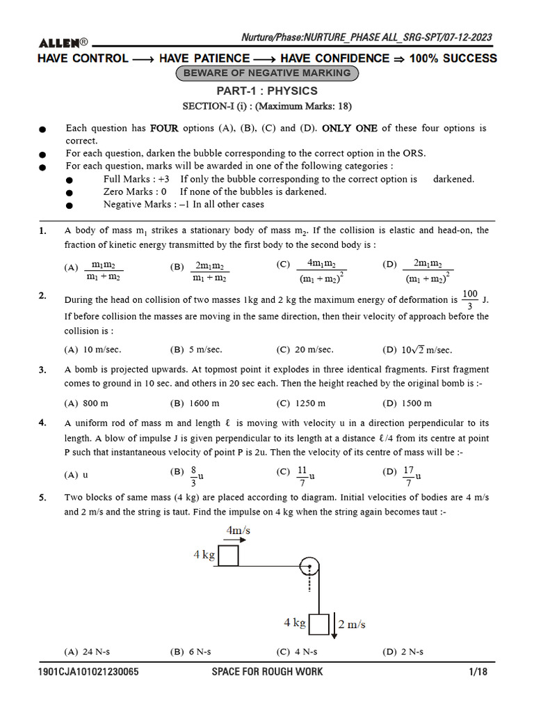 Physics Collision and Motion Problems | PDF | Force | Collision