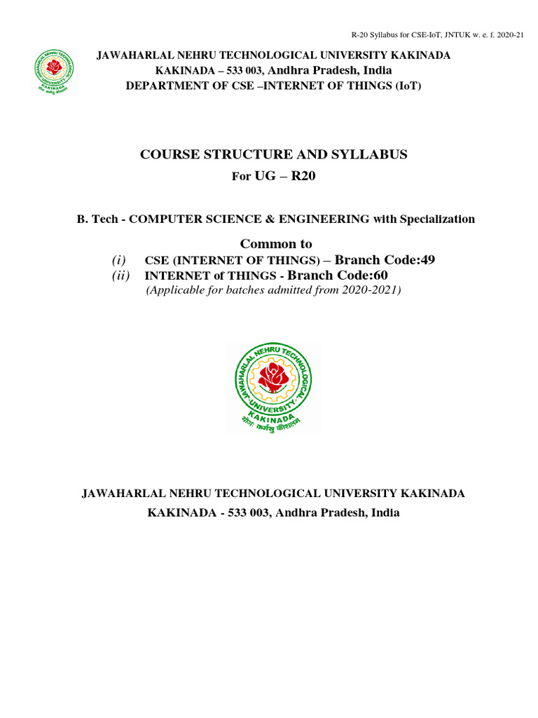 Cse Iot Iv Years Cs And Syllabus Ug R20 Pdf Laser C Programming