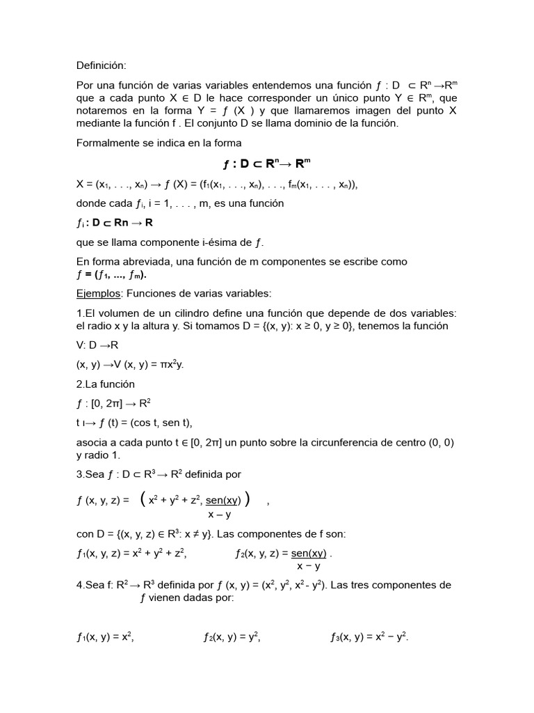 Funcion Vectorial de Varias Variables | Descargar gratis PDF | Función (Matemáticas) | Escalar ...