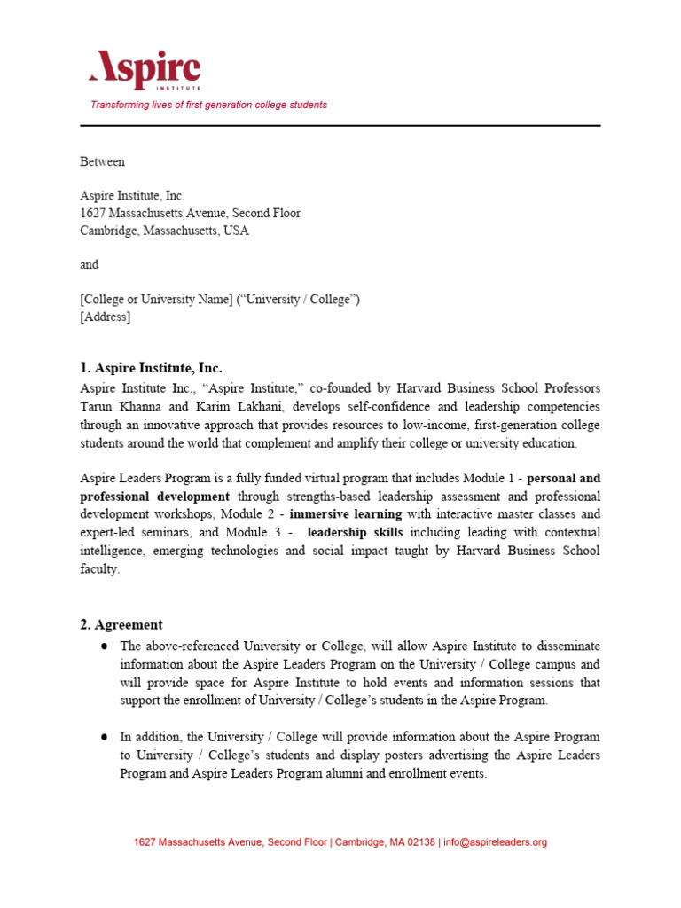 Aspire Institute Letter of Intent | PDF | Learning