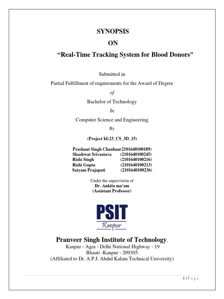 CSE - Third Year Mini Project Synopsis - Format 2023 | PDF ...