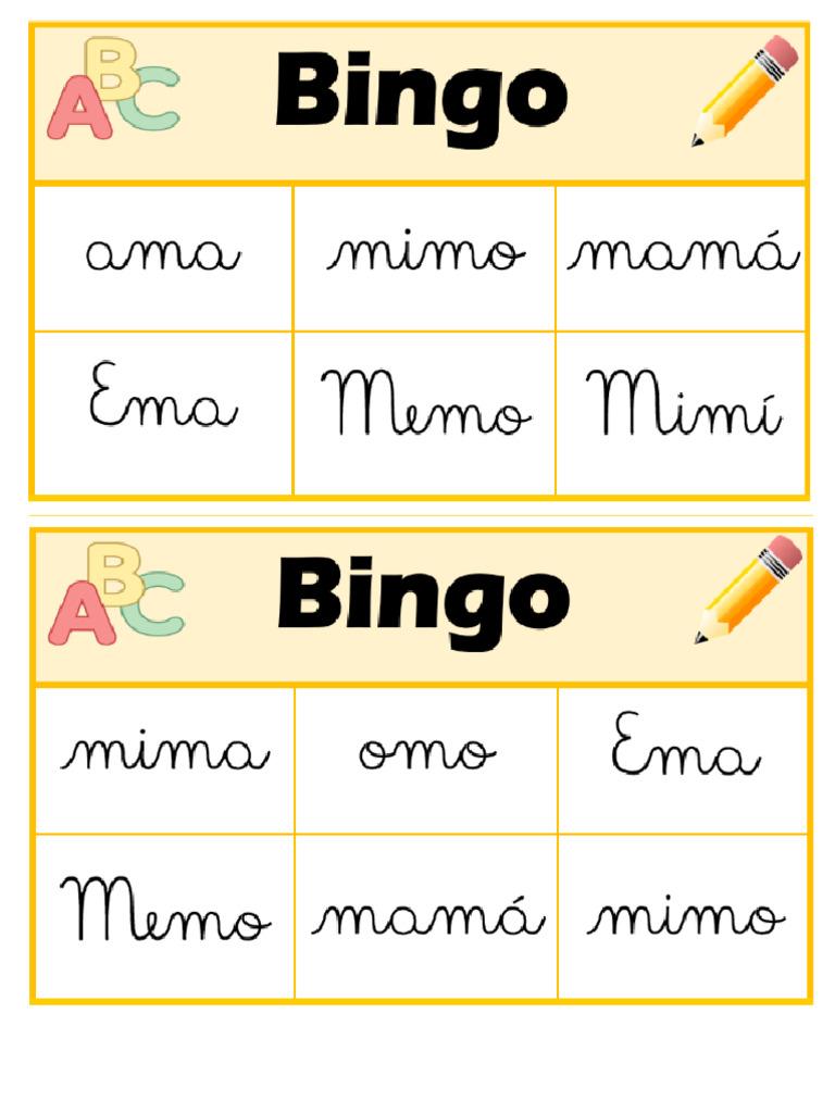 Bingo de Palabras con Yamila Salazar | PDF