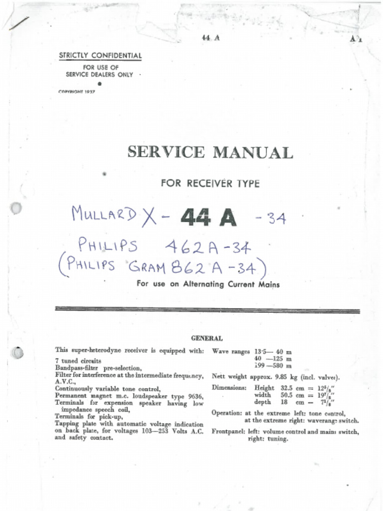 Philips 462A 34 Gram 862A 34 Mullard X44A 34 5V AW AC 1937 | PDF