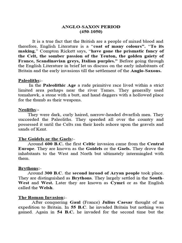 A Handy History of English Literature-Vol-1 | PDF | Beowulf