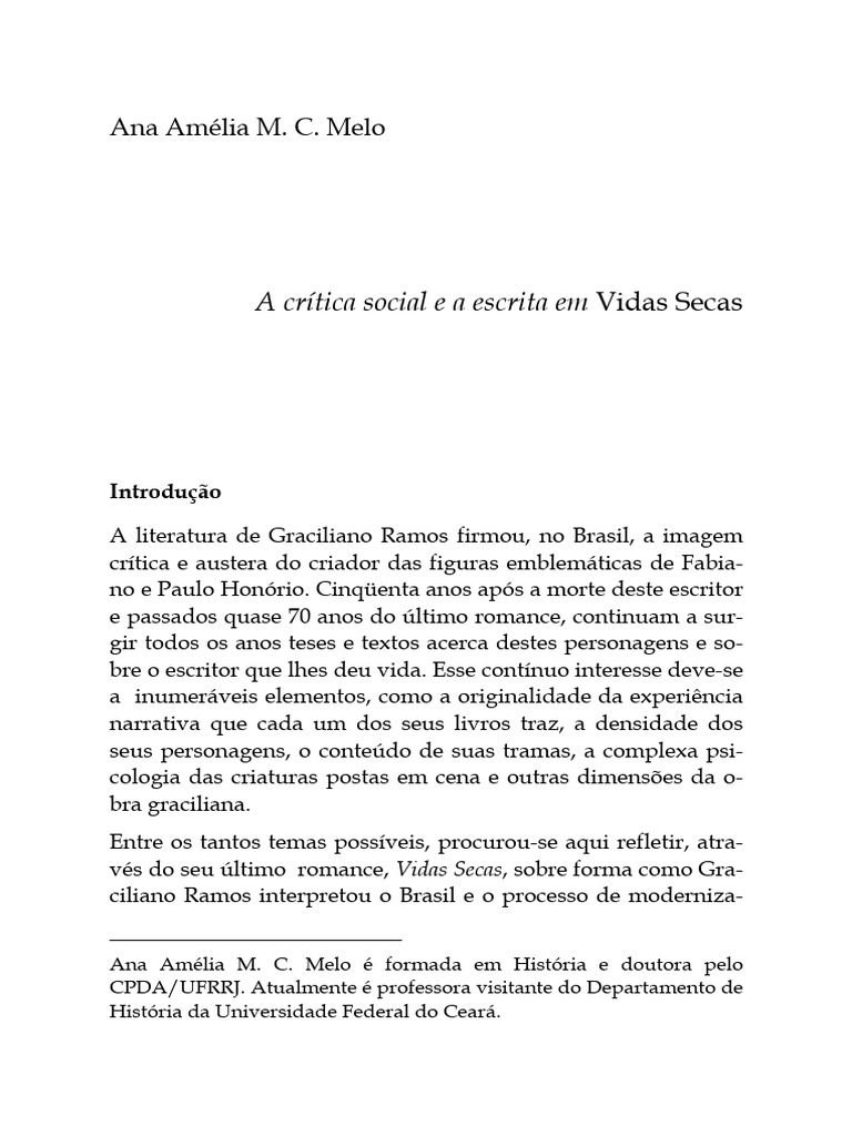 Crítica Social em Vidas Secas de Graciliano Ramos | PDF | Brasil ...