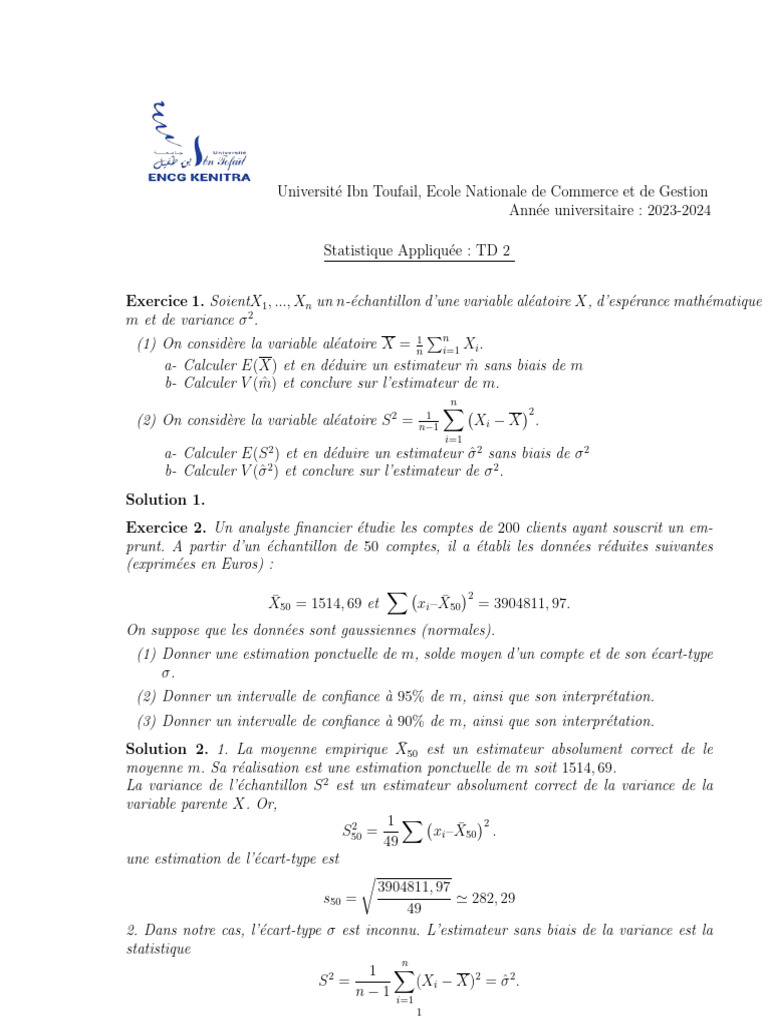 TD2 SCorrect Estimation | PDF | Estimateur (statistique) | Écart type