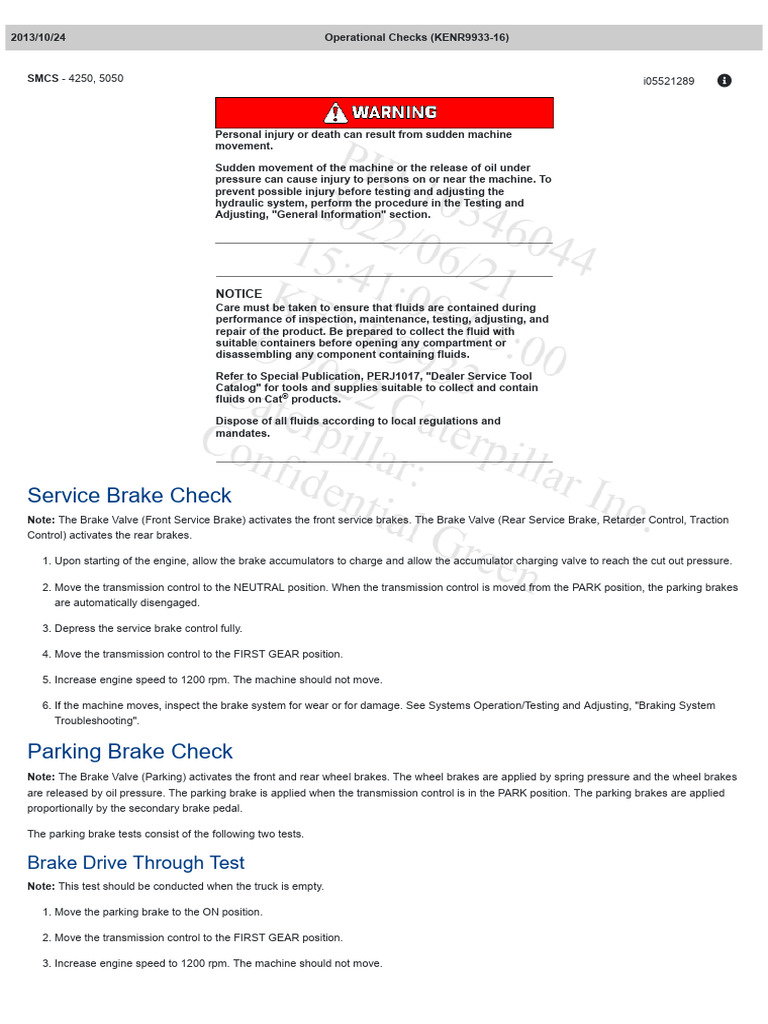 Brake Operational Check 777G | PDF