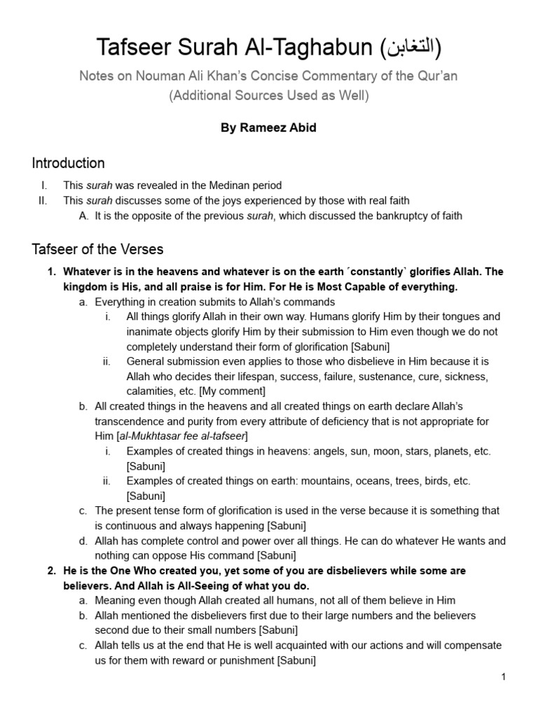 Tafseer Surah Al Taghabun | PDF