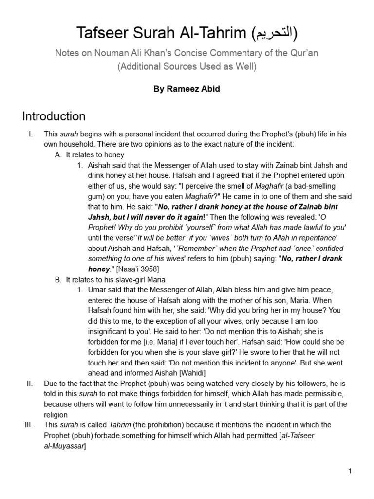 Tafseer Surah Al Tahrim | PDF | Sin | Muhammad