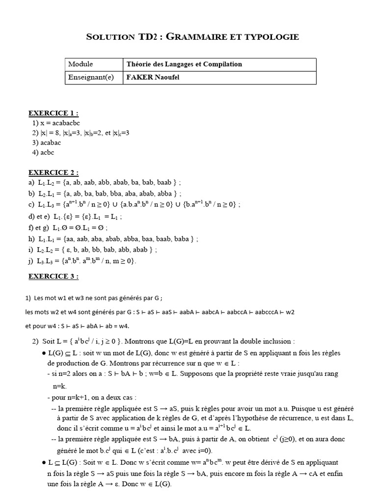 Solution - TD2 - Grammaires Et Types | PDF | Mathématiques | Logique mathématique