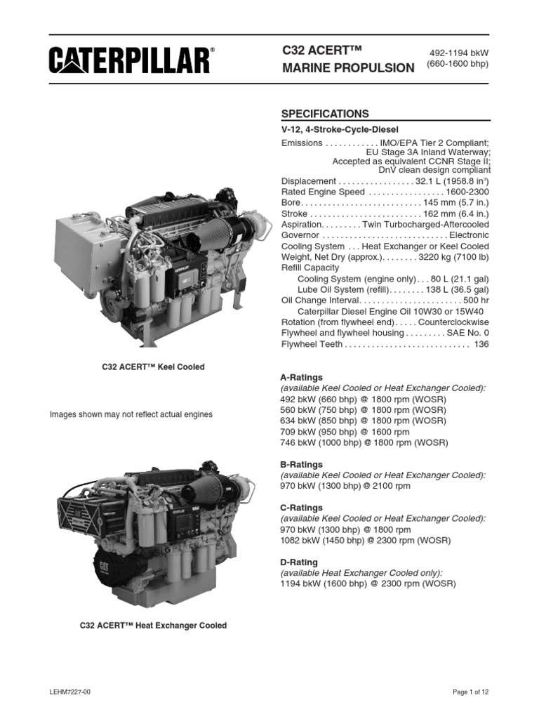 Cat C32 ACERT Spec Sheet - Commercial | Tugboat | Engines