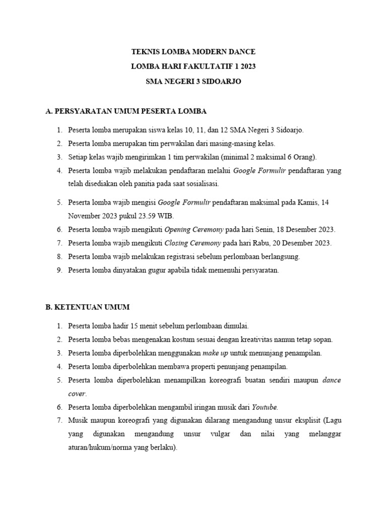 Teknis Lomba Modern Dance LHF 1 2023-1 | PDF