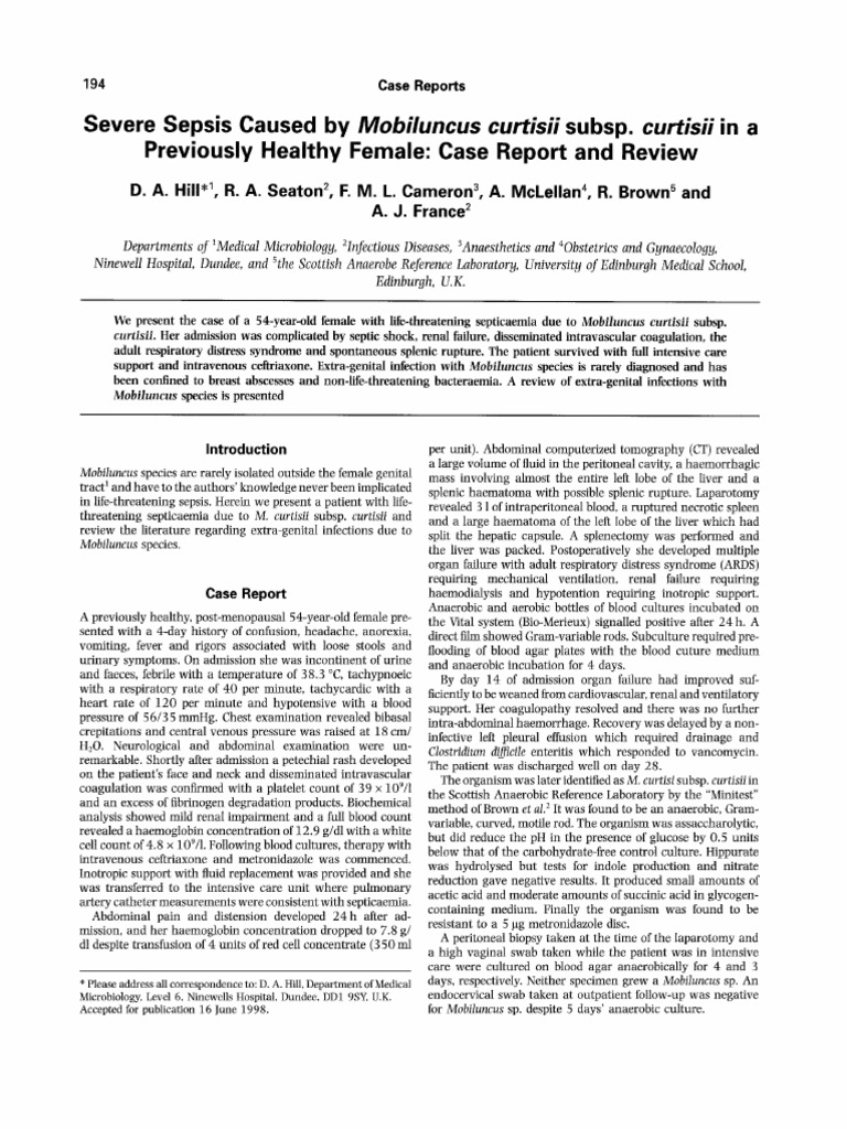 Severe Sepsis Caused by Subsp, in A Previously Healthy Female: Case ...
