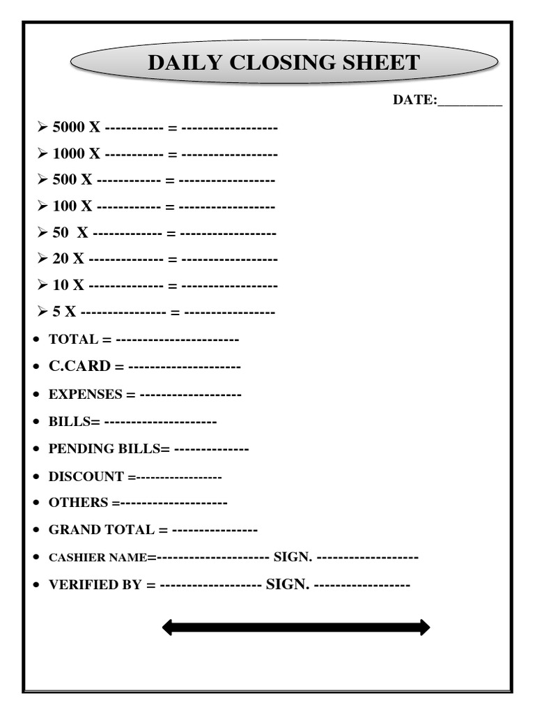 Daily Closing Sheet Summary | PDF