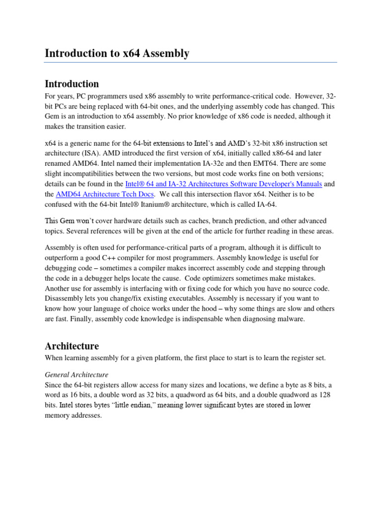 Introduction To x64 Assembly | PDF | Integrated Circuit | Software ... Introduction To x64 Assembly | PDF | Integrated Circuit | Software ...