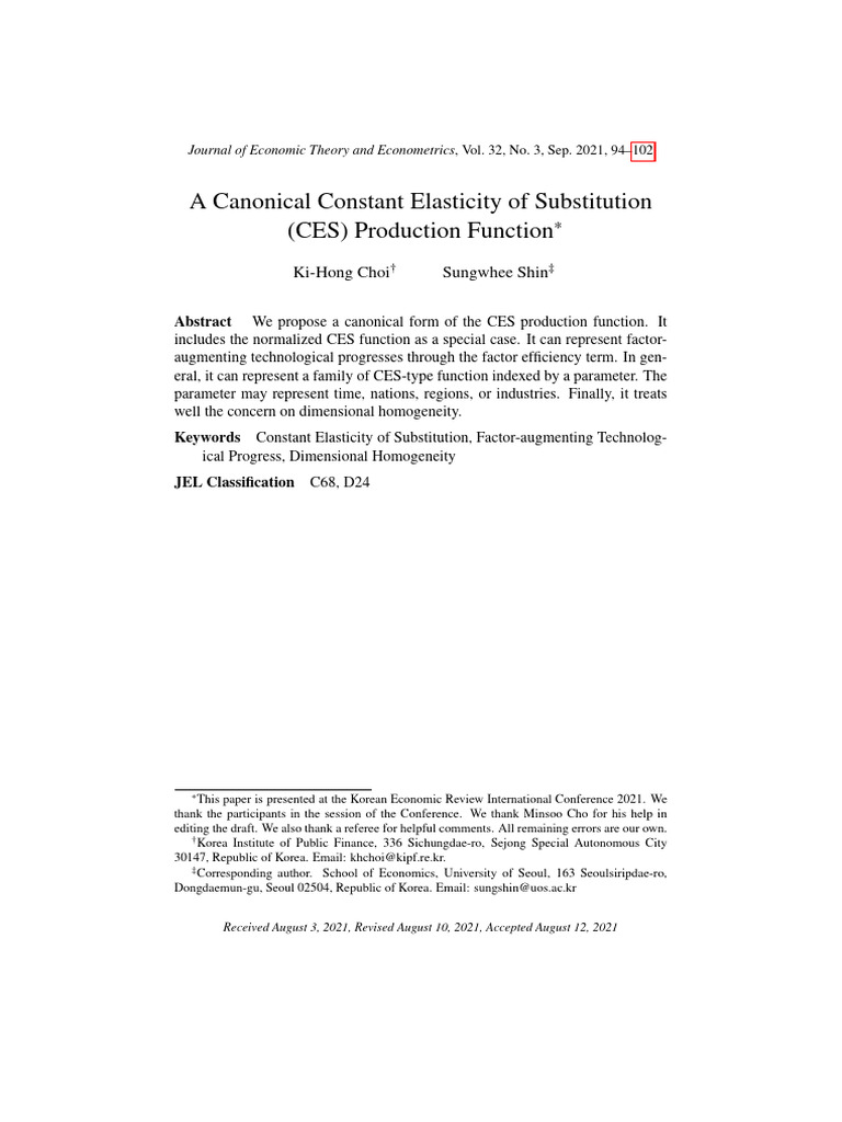 CES 요소확장적 기술진보 | PDF | Production Function | Mathematics