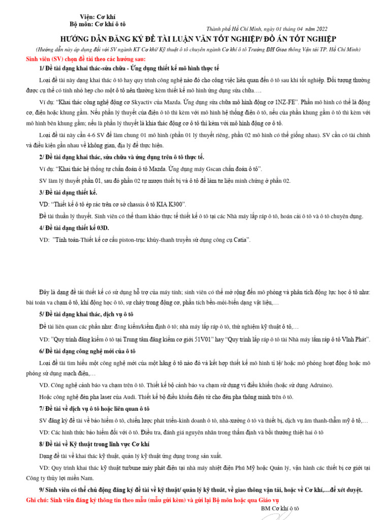 Huongdan DK - DETAI - LVTN - DH | PDF