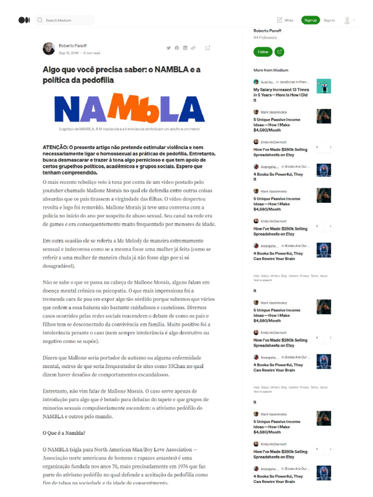 NAMBLA e A Política Da Pedofilia | PDF