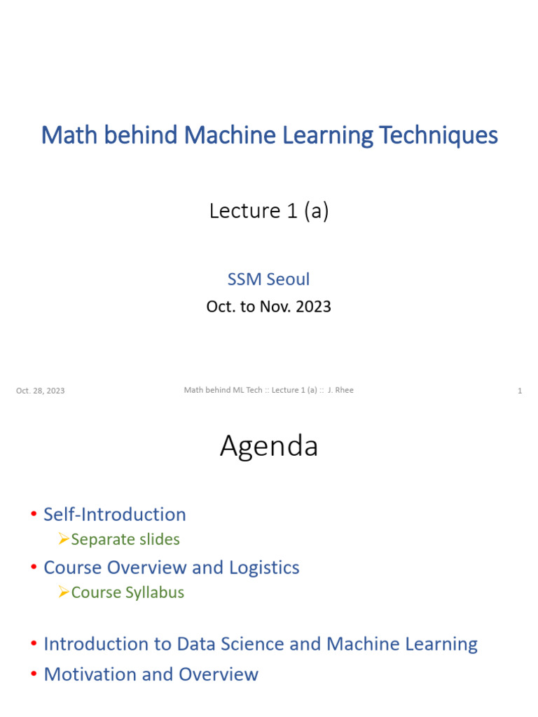 강의 노트 1a | PDF | Machine Learning | Mean Squared Error