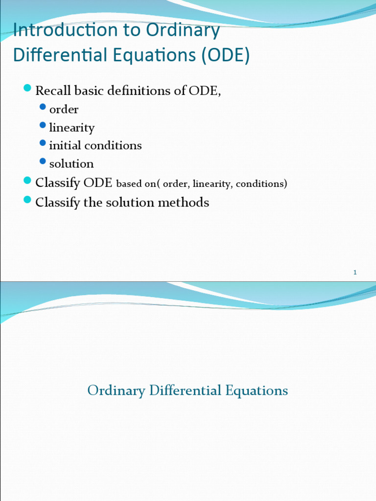 Introduction To Ordinary Differential Equations Ode Recall Basic Definitions Of Ode Pdf
