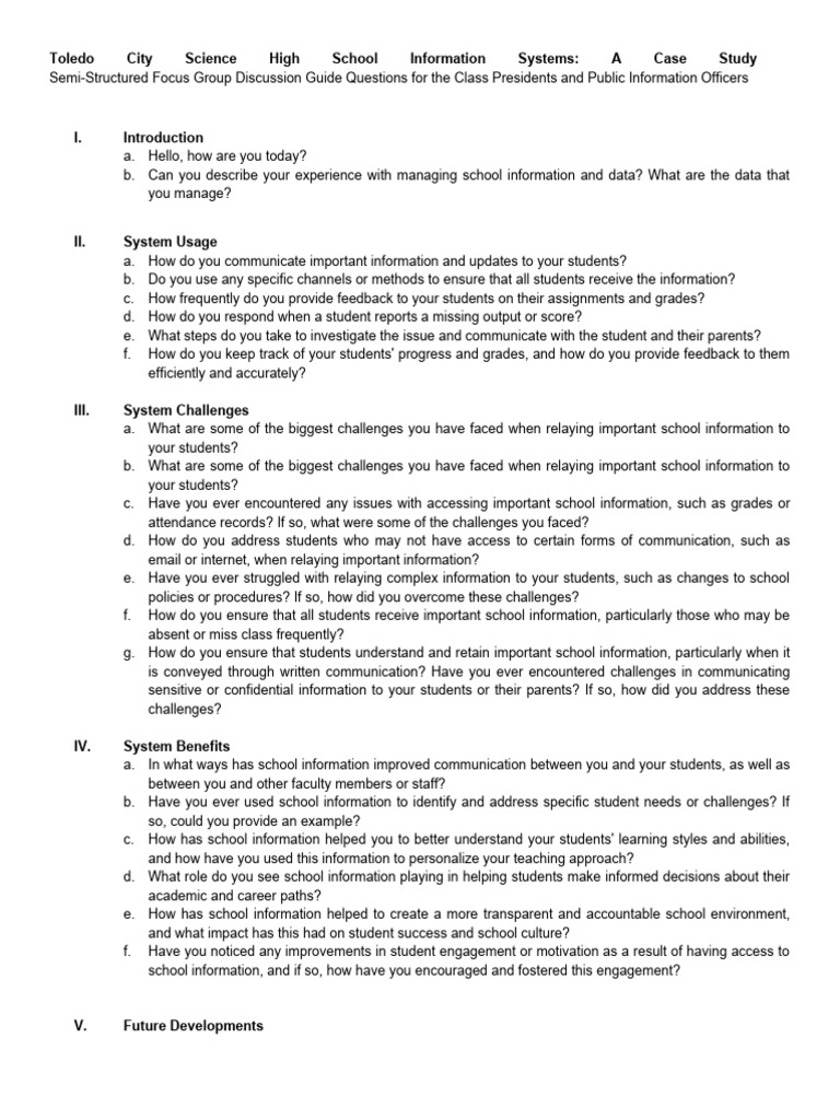 C. CLASS ADVISERS - Focus Group Discussion Interview Guide Questions ...