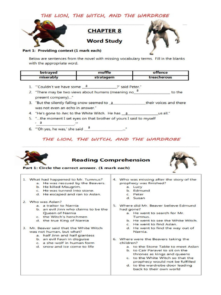 Narnia Chapter 8 Worksheet | PDF
