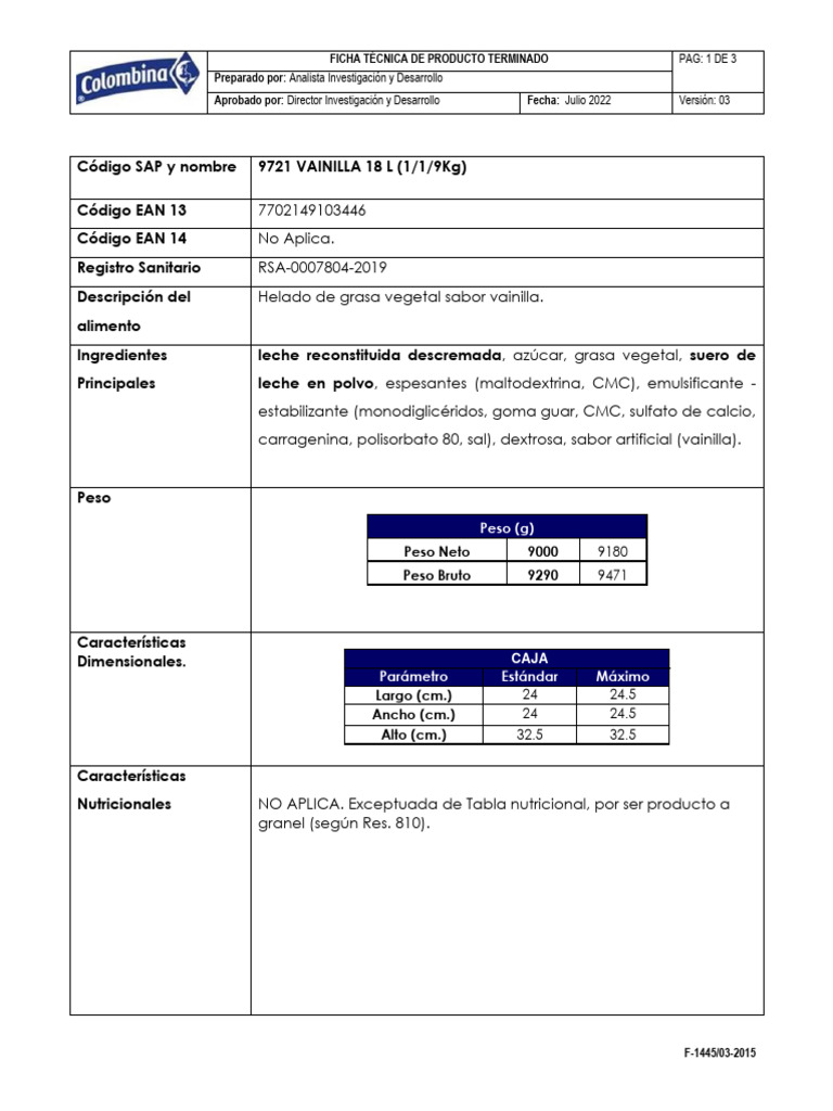 Ficha - Tecnica - Helado - Robin - Hood | PDF