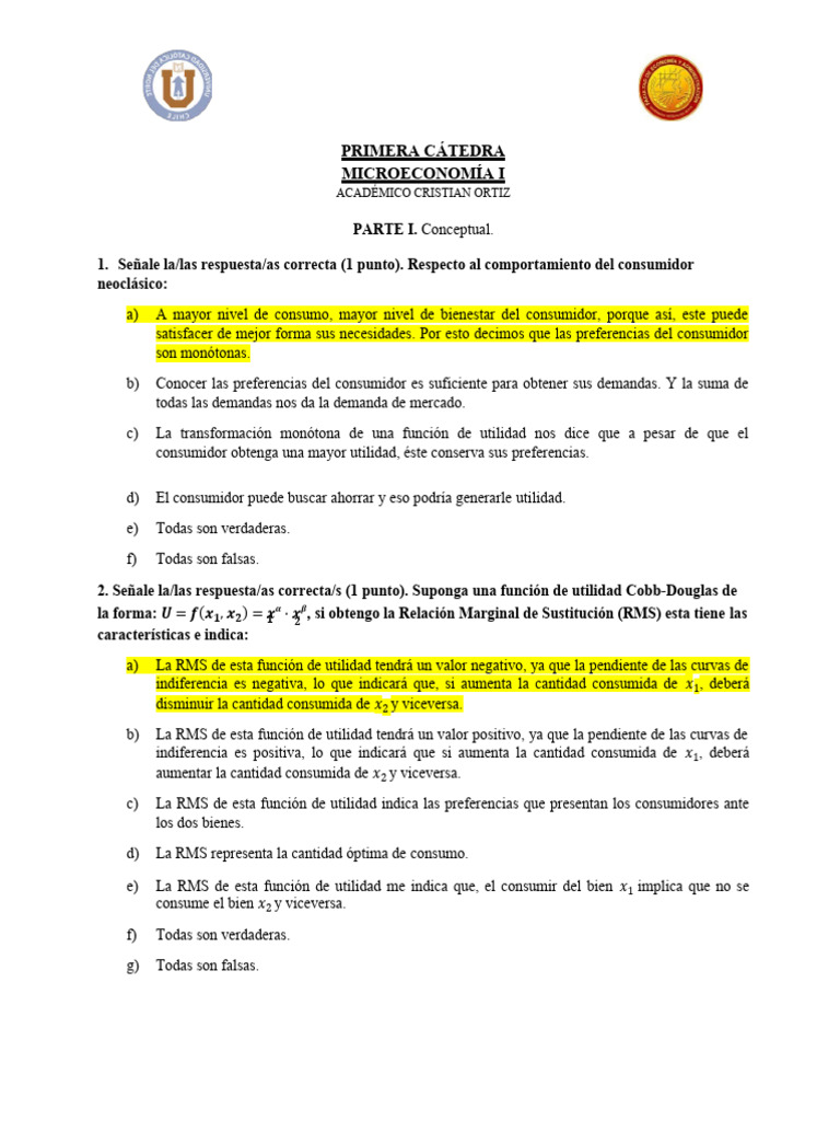Prueba Micro 1 | PDF | Utilidad | Teorías económicas