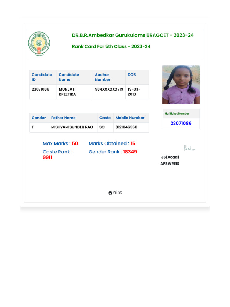 Ammu Rank Card | PDF