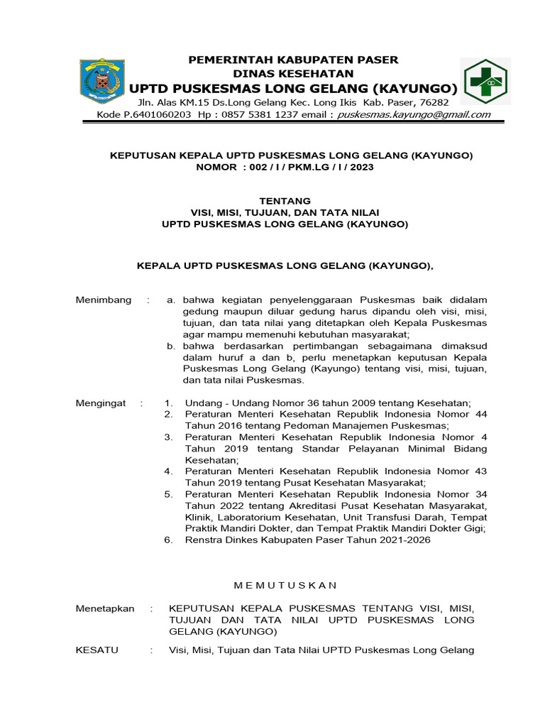 SK Visi, Misi, Tata Nilai 2023 | PDF