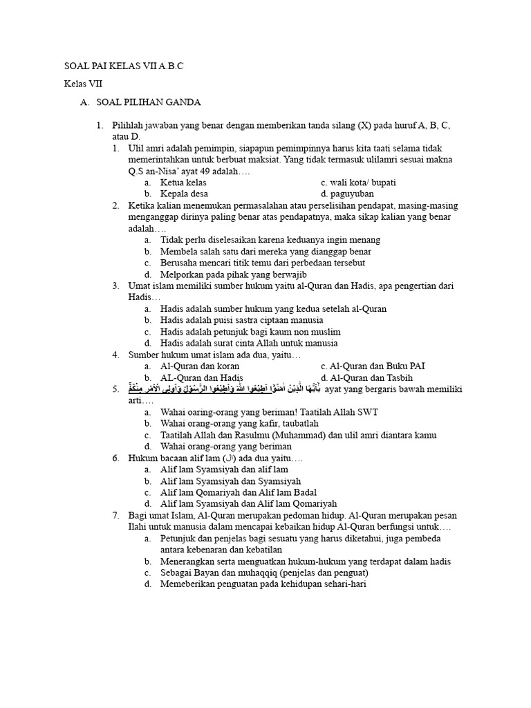 Soal Pai Kelas Vii | PDF