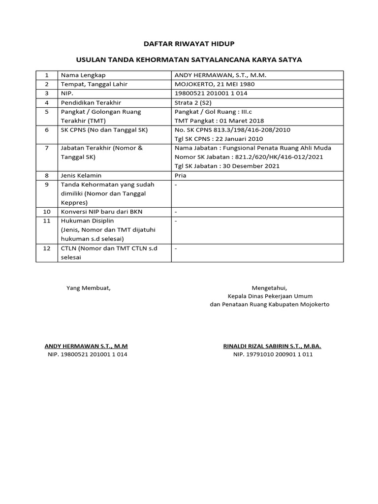 Format DRH SLKS 2021 | PDF
