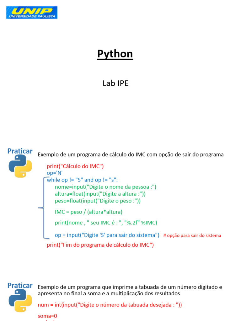 Exemplos de Programas em Python | PDF | Python (linguagem de ...