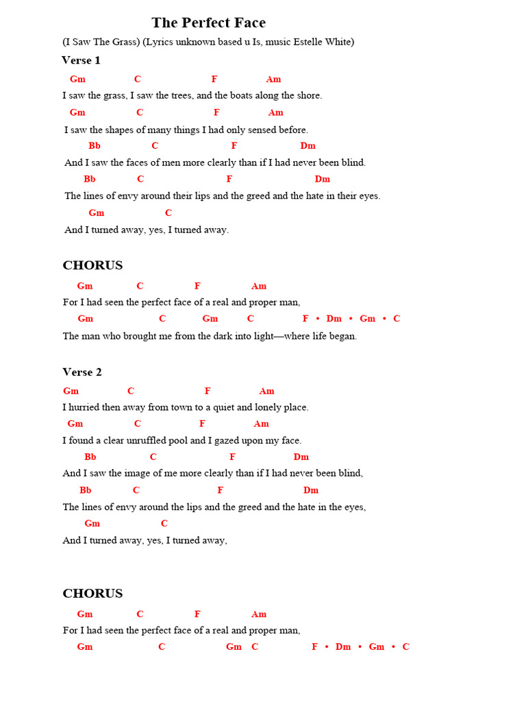 I Saw The Grass (The Perfect Face) CHORDS | PDF | Song Structure | Songs