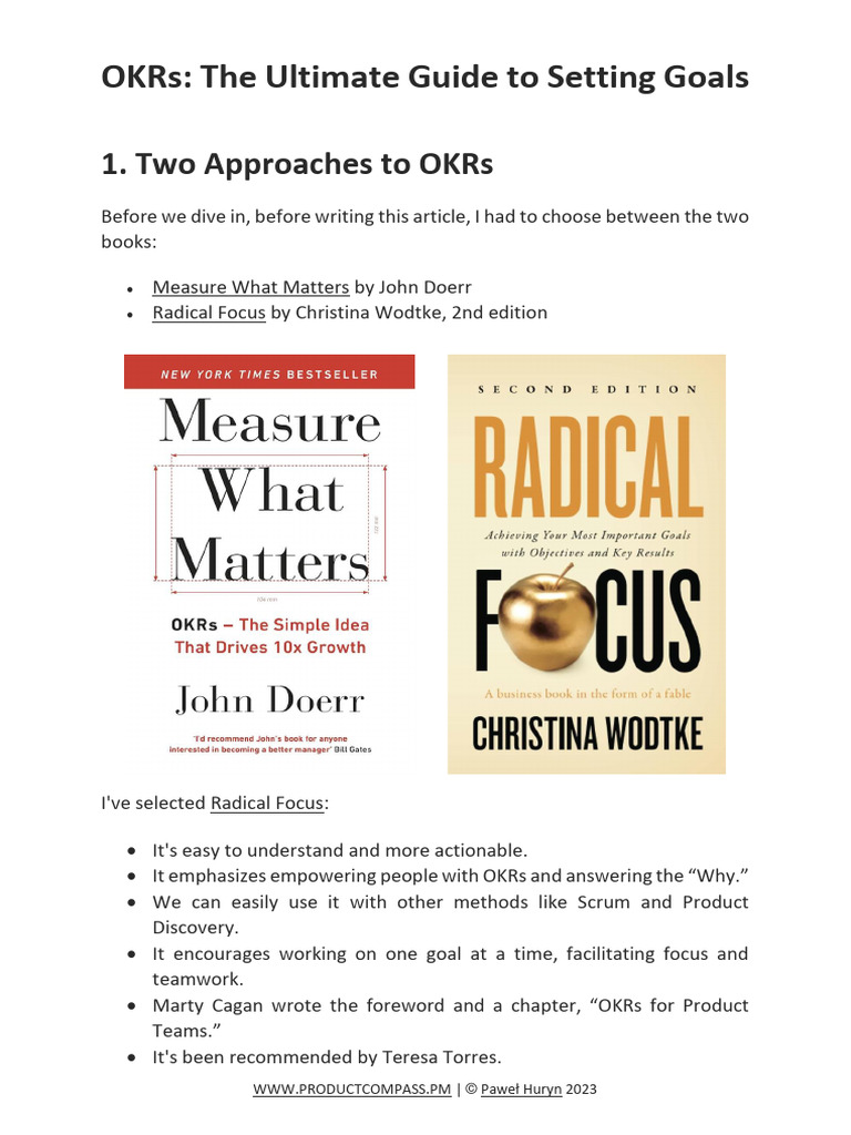OKRs - The Ultimate Guide To Setting Goals | PDF