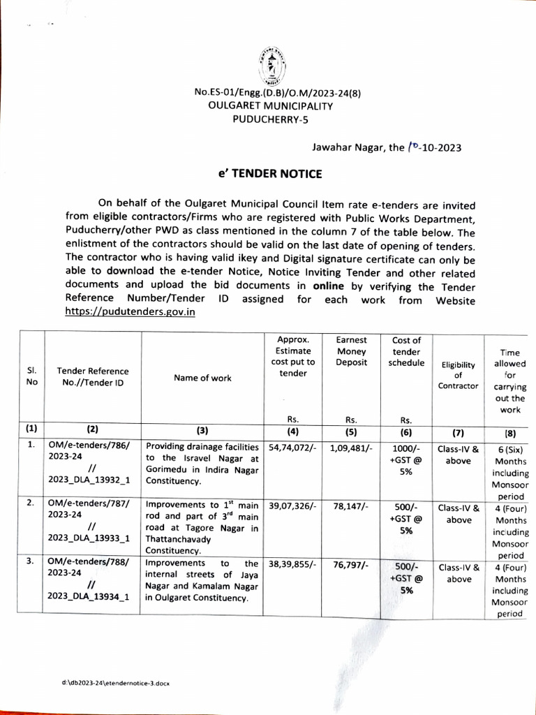 E Tender Notice | PDF