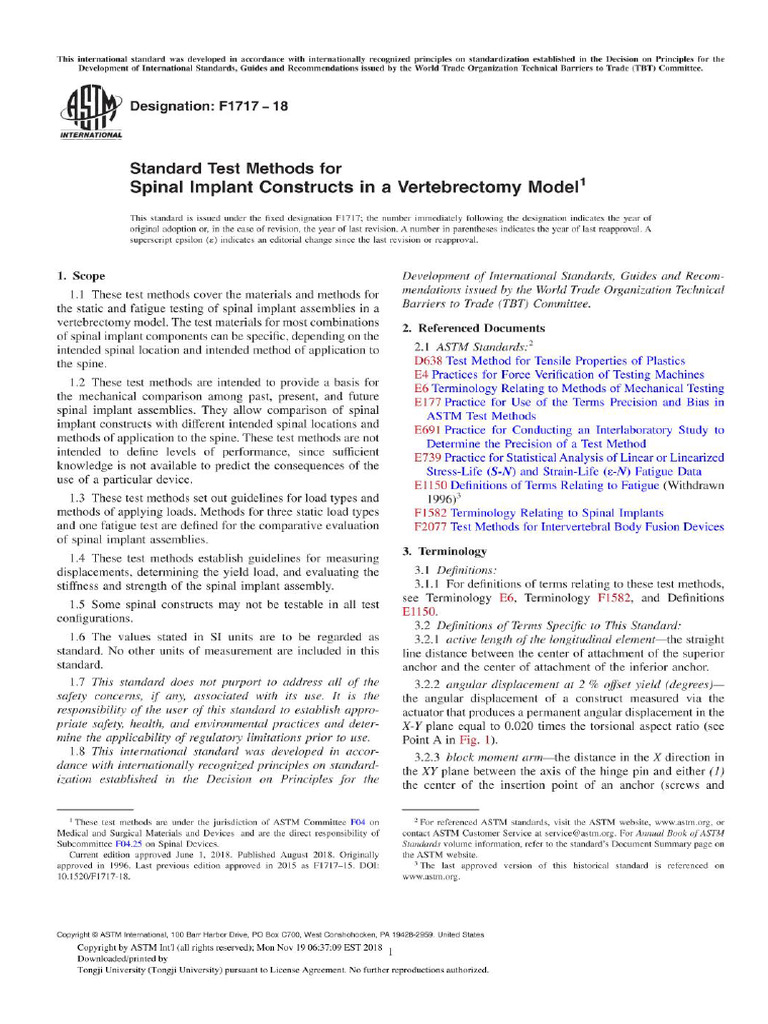 Astm F1717-18 | PDF