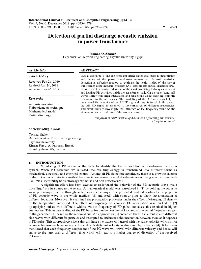 Detection of Partial Discharge Acoustic Emission I | PDF | Waves | Partial Differential Equation