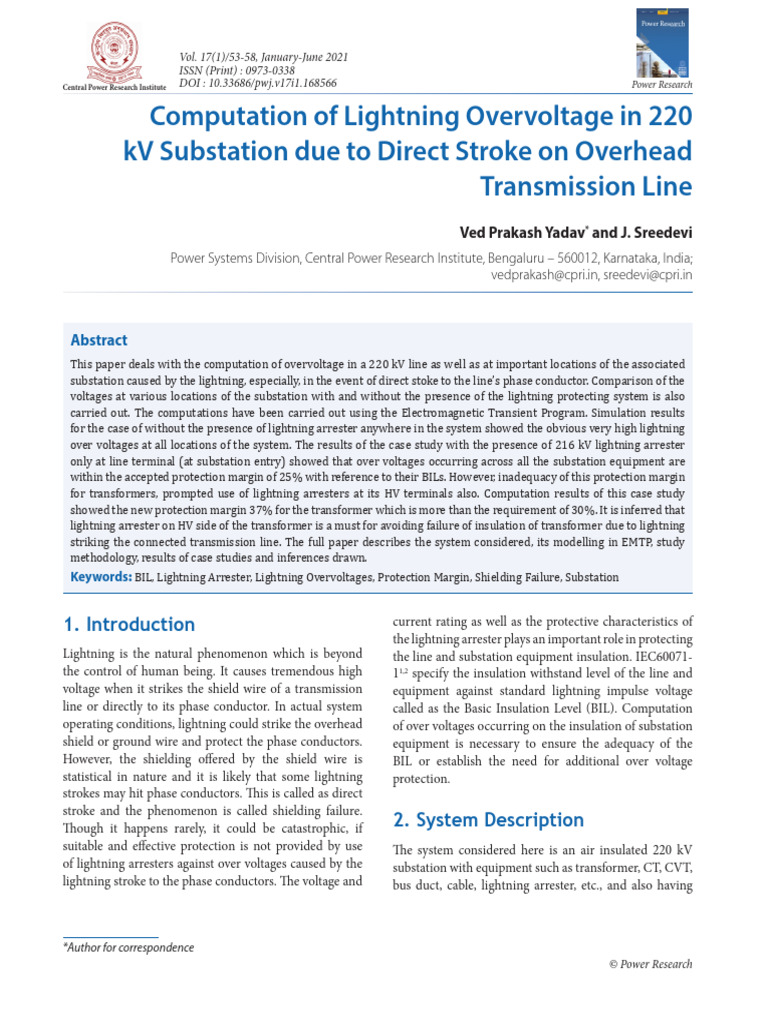 Lightning Overvoltage in 220kV Substation | PDF | Electrical Substation ...