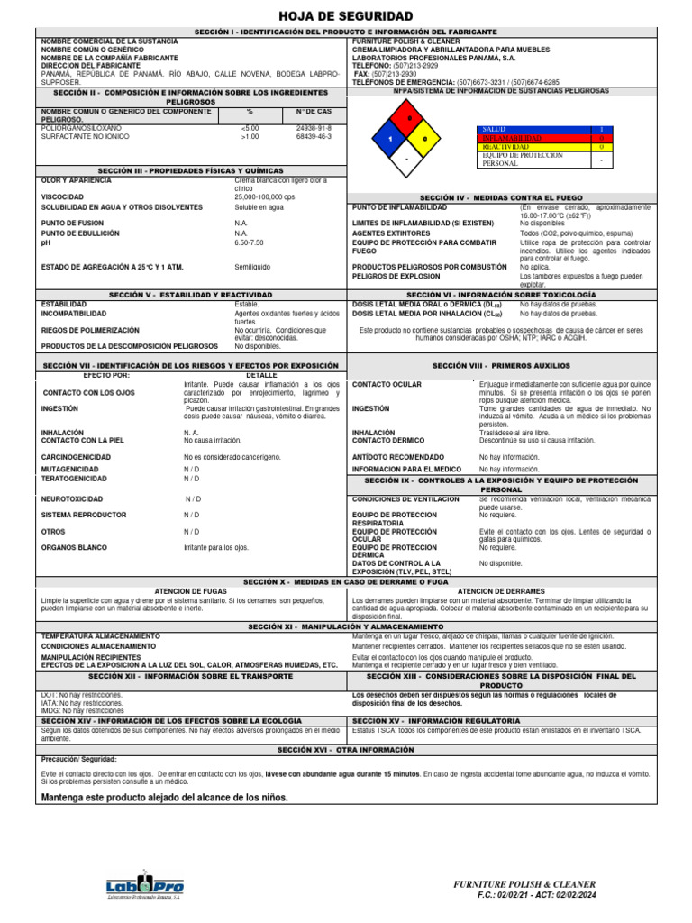 Msds Crema Limpiadora | PDF