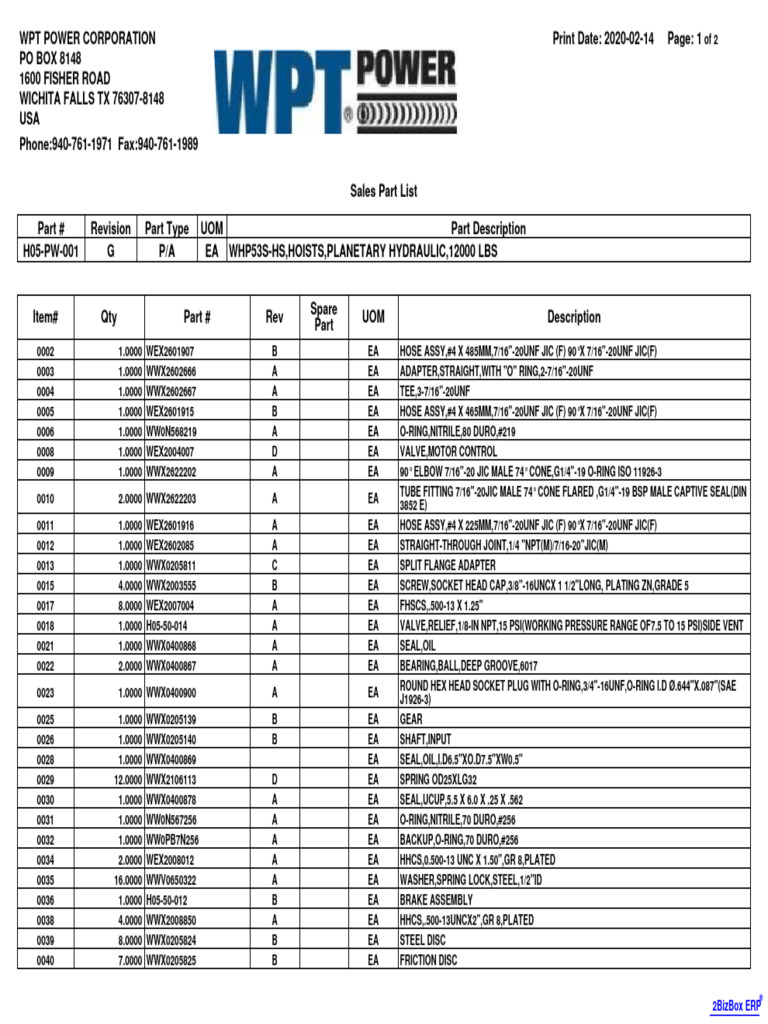 H05-PW-001 Part List | PDF | Tools | Mechanical Engineering