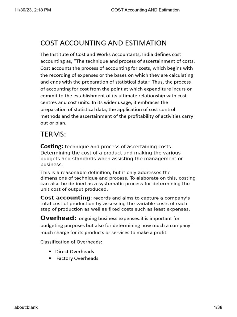 COST Accounting AND Estimation | PDF | Cost | Cost Accounting