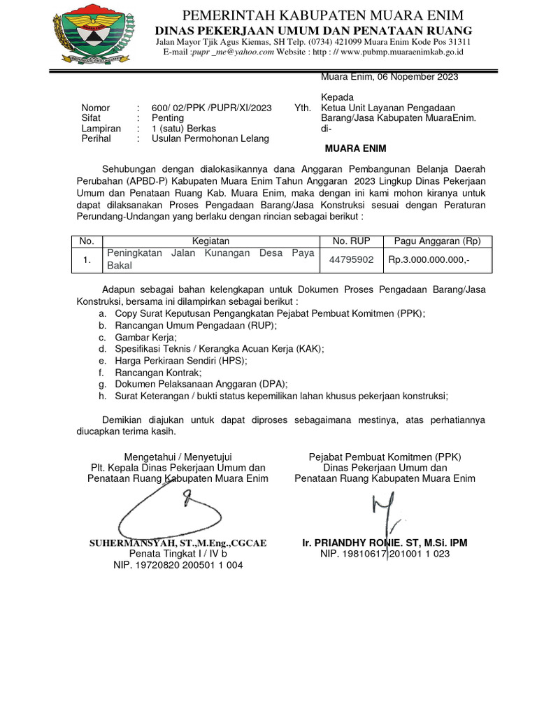 Surat Usulan PUPR 2023 | PDF