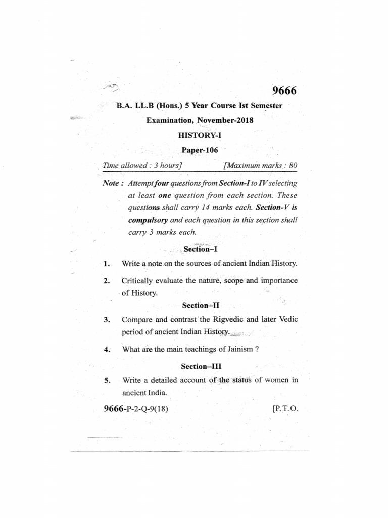 Ballb 1 Sem Hons History 1 9666 Nov 2018 | PDF