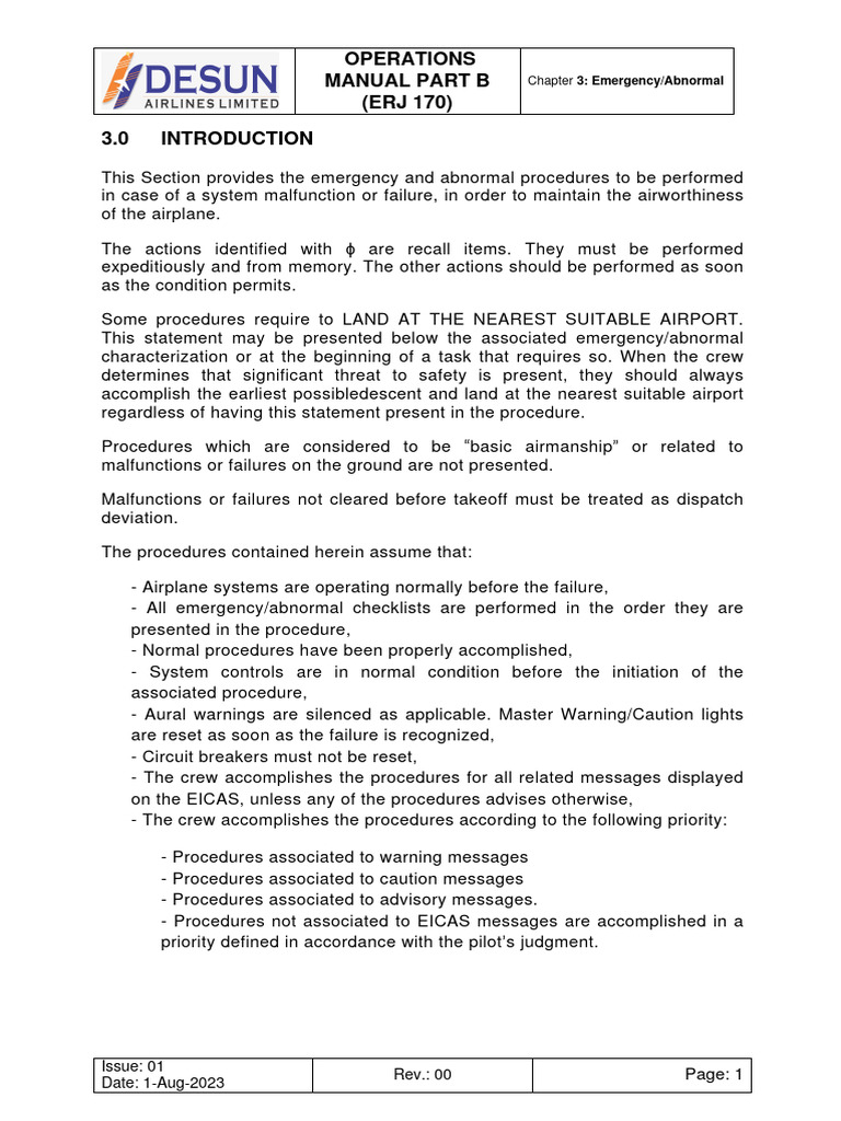 CHPT 3 Emergency Abnormal Procedures | PDF | Aircraft Flight Control ...