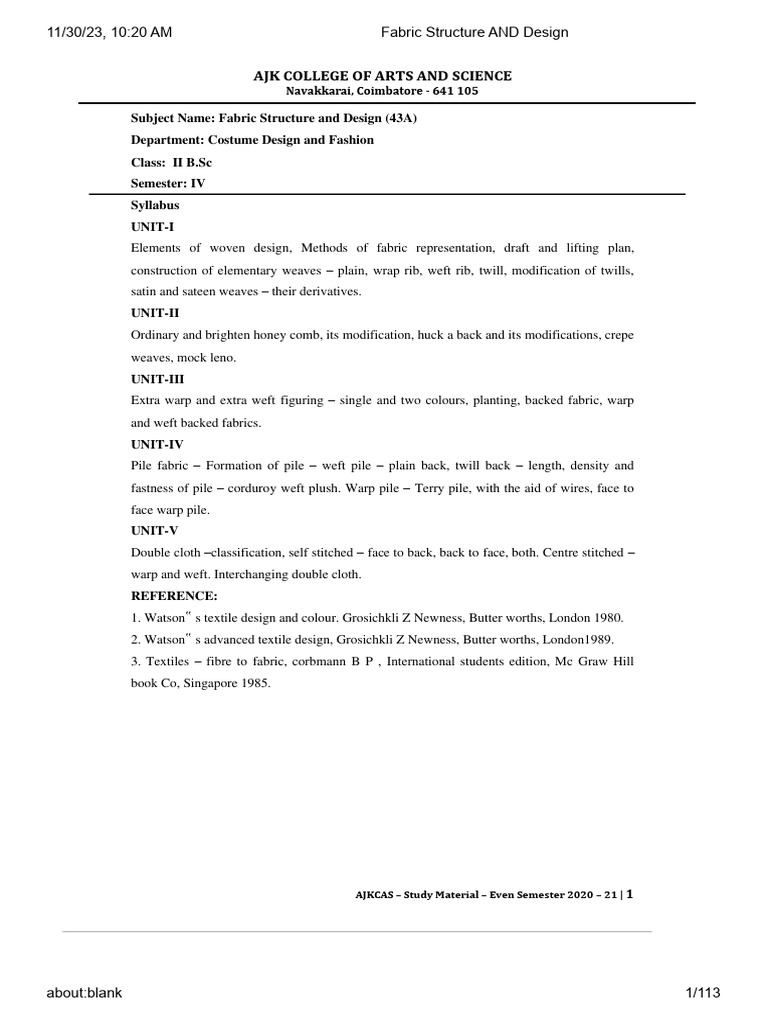 Fabric Structure AND Design | PDF | Loom | Weaving