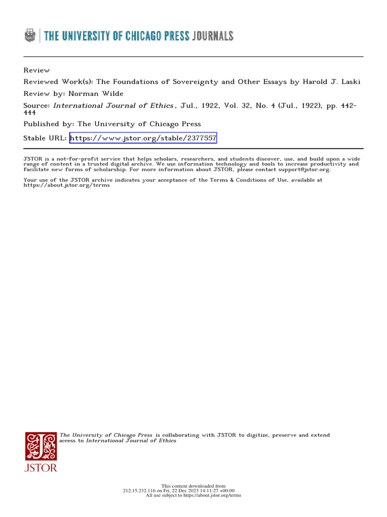 Laski's Essays on Sovereignty Reviewed | PDF | Theory | Pluralism ...